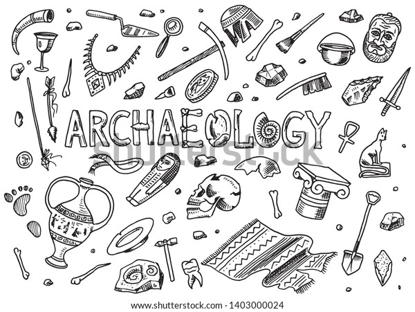 Set Archeology Tools Science Equipment Artifacts Stock Vector (Royalty ...