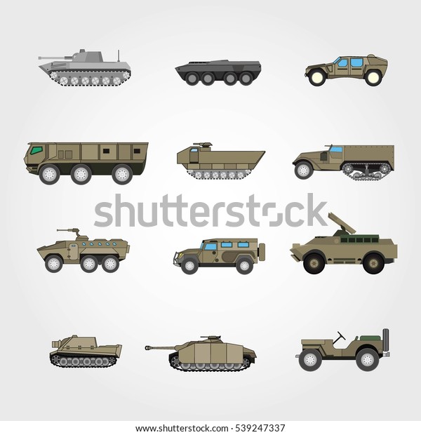 Set Army Vehicle Vector Illustration Stock Vector (Royalty Free ...