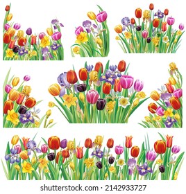 Set Arrangements Multicolor Spring Flowers Stock Vector (Royalty Free ...