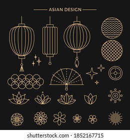 Set Asian Design Element Golden Decorative Stock Vector (Royalty Free ...