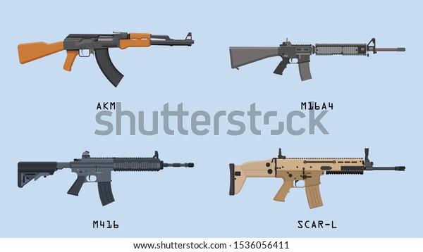 Set Assault Rifle Flat Design Vector: เวกเตอร์สต็อก (ปลอดค่าลิขสิทธิ์ ...