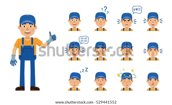 Set Auto Mechanic Character Emoticons Worker Stock Vector (Royalty Free ...
