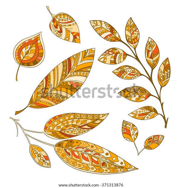 Set Autumn Leaves Style Zentangle Vector Stock Vector (Royalty Free ...