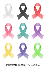 Set Awareness Ribbons Icons Vector Illustration Stock Vector (Royalty ...