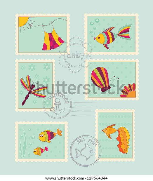 Set Baby Postage Stamps Stock Vector (Royalty Free) 129564344 ...