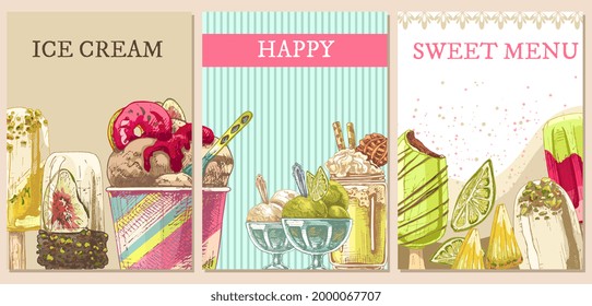 Set Backgrounds Sweet Menu Ice Cream Stock Vector (Royalty Free ...