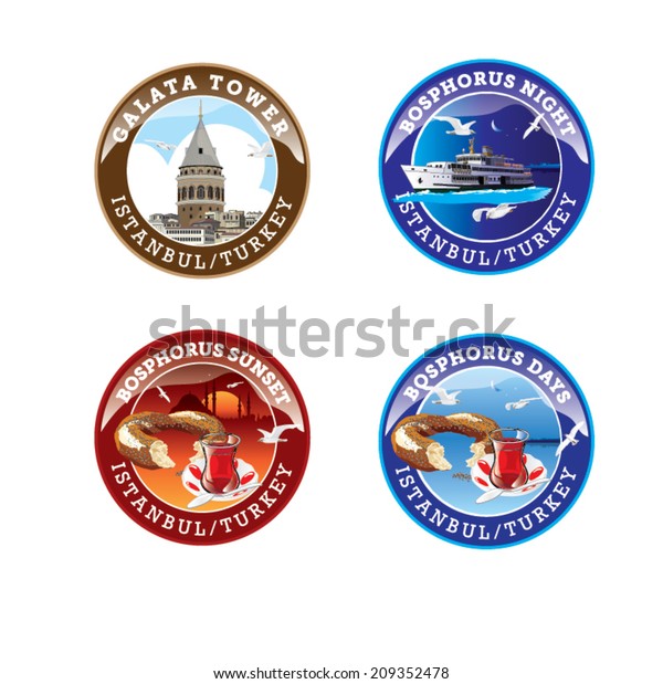 Set Badges Includes Traditional Turkish Landmarks Stock Vector (Royalty ...