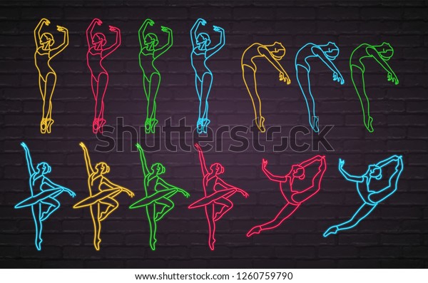 Set Ballet Dancer Symbol Neon Light Stock Vector (Royalty Free ...