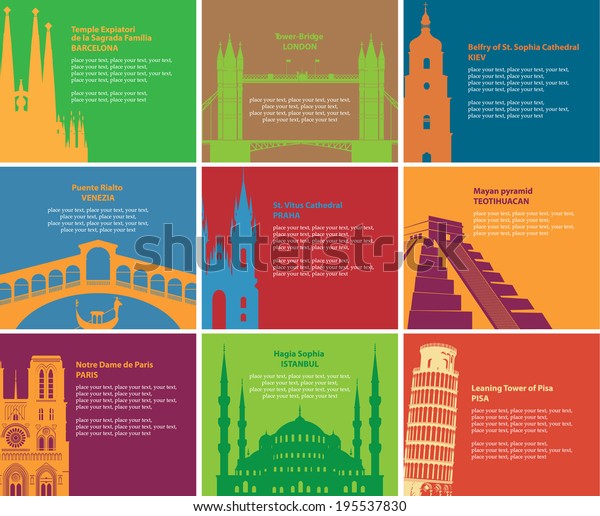 Set Banners Different Historical Sites Stock Vector (Royalty Free ...