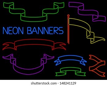 Neon Banner Set Raster Stock Illustration 148241135