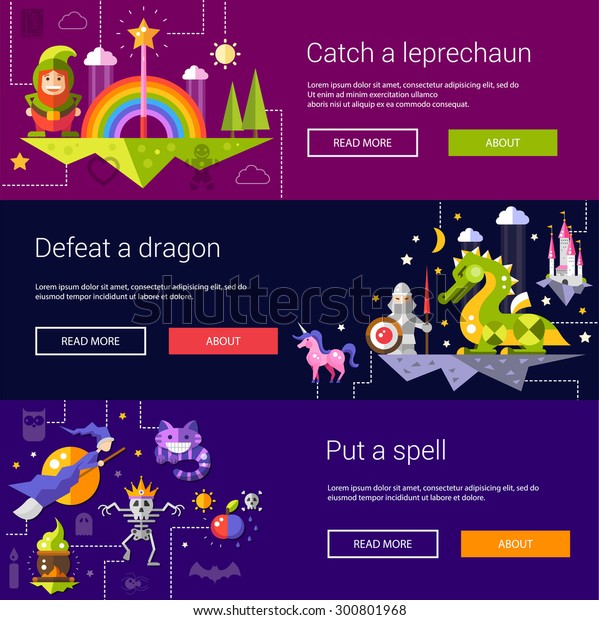 Set Banners Headers Illustrations Fairy Tales Stock Vector (Royalty ...