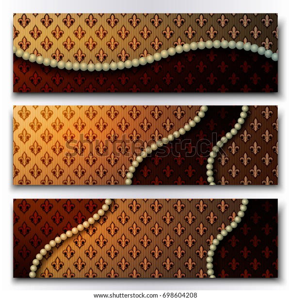 Set Banners Pearl Necklace Background Royal Stock Vector (Royalty Free ...