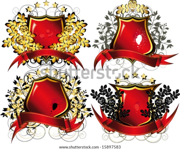 Set Banners Red Heraldic Ribbons Shields Stock Vector (Royalty Free ...