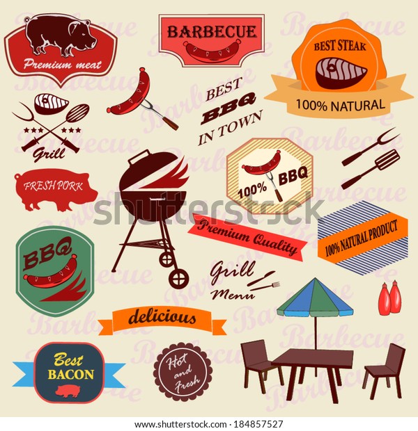 Set Barbecue Labelsicons Stock Vector (Royalty Free) 184857527