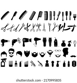 Set Barber Tools Black Silhouettes Various Stock Vector (Royalty Free ...
