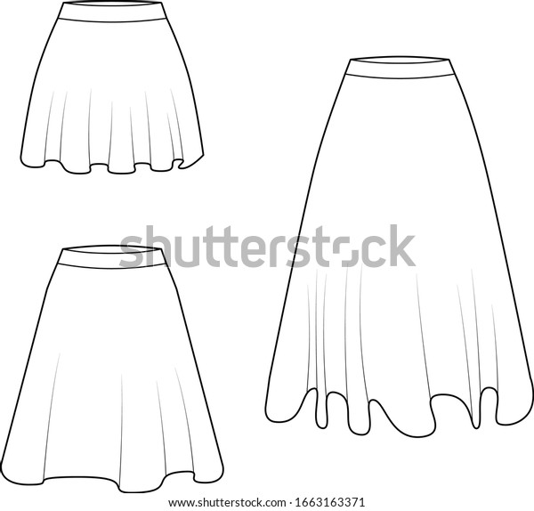 Set Basic Skirts Folds Technical Drawing Stock Vector (Royalty Free ...