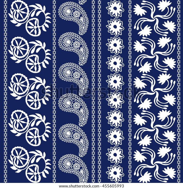 Set Batik Bohemian Borders Paisley Seamless Stock Vector (Royalty Free ...