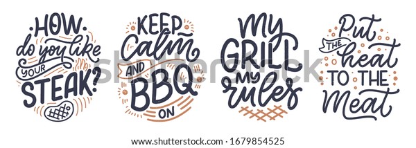 Set Bbq Fun Slogans Great Design Stock Vector (Royalty Free) 1679854525