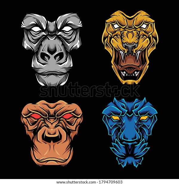 Set Beast Face Mascot Logo Illustration Stock Vector (Royalty Free ...