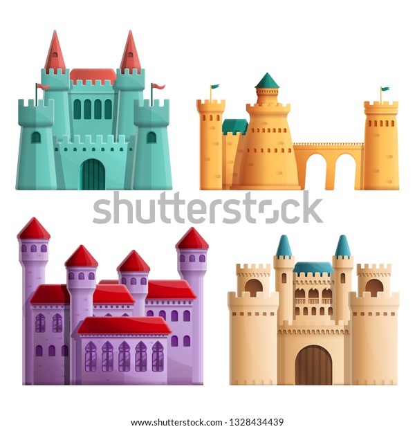 Set Beautiful Cartoons Castles Vector Illustration: เวกเตอร์สต็อก (ปลอด ...