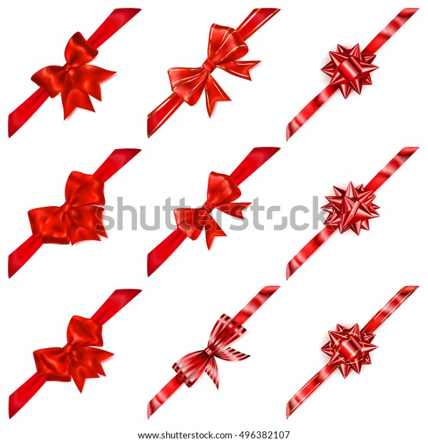 Set Beautiful Red Bows Diagonal Ribbons Stock Vector (Royalty Free ...
