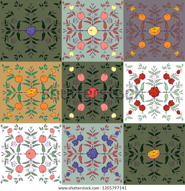 Set Beautiful Symmetric Patterns Patterns Plants Stock Vector (Royalty ...