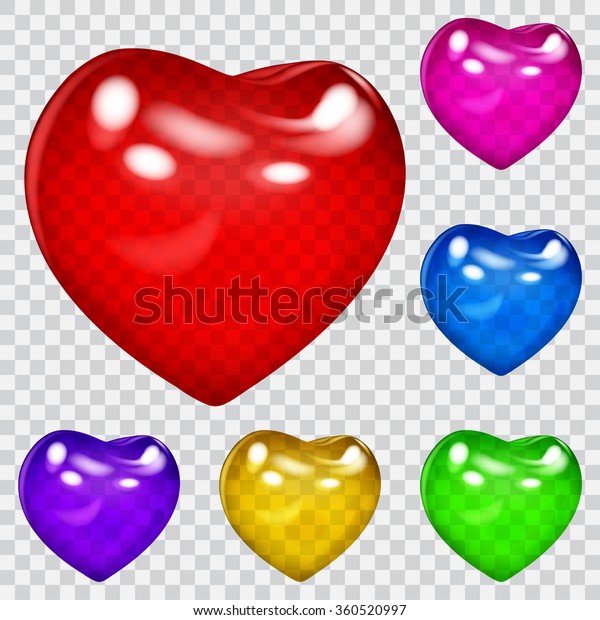 Set Beautiful Transparent Glossy Hearts Various Stock Vector (Royalty ...