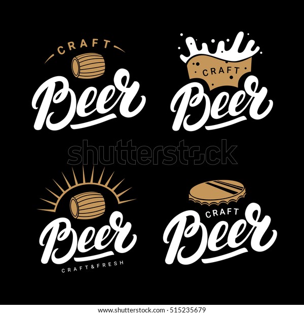 Conjunto de logotipos de letras escrito à mão cerveja, etiquetas ...