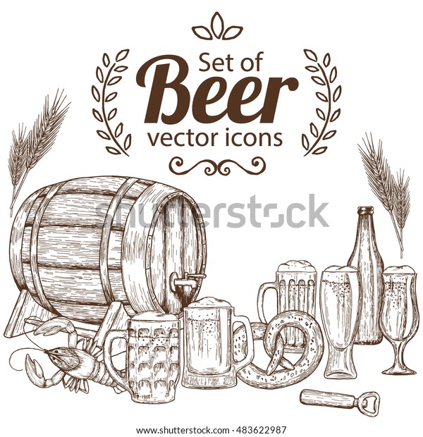 Set Beer Icons Sketch Style Illustration Stock Vector (Royalty Free ...