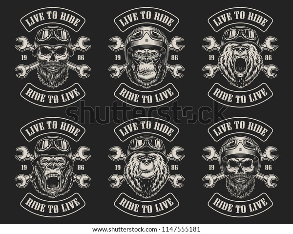 Set Biker Emblems Vintage Style Vector Stock Vector (Royalty Free ...