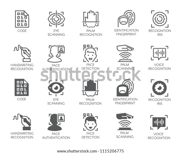 Set Biometric Buttons 10 Icons Linear Stock Vector (Royalty Free) 1115206775