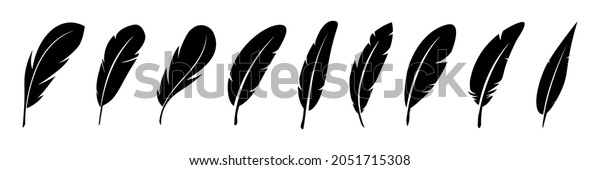 28 Curved Feather Flat Icon Set. Vector Flat Style Illustration ...