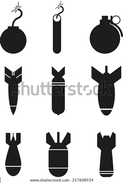 Set Black Bomb Icons Stock Vector (Royalty Free) 257608924