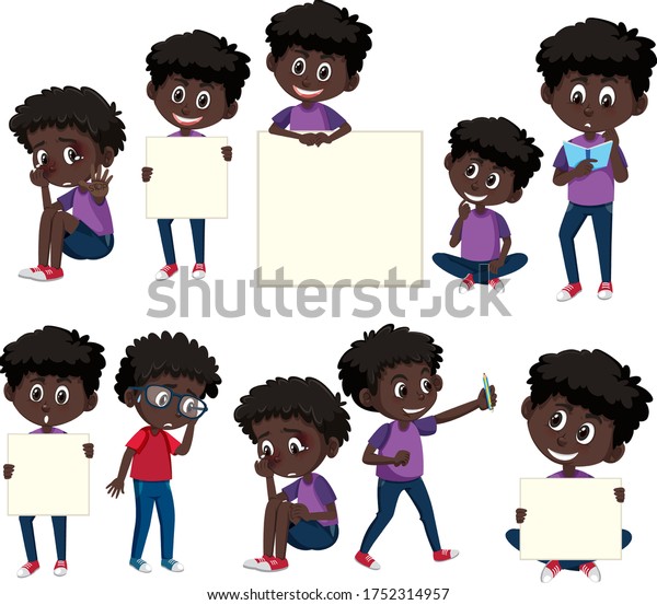 Set Black Boy Cartoon Character Illustration Stock Vector (Royalty Free ...