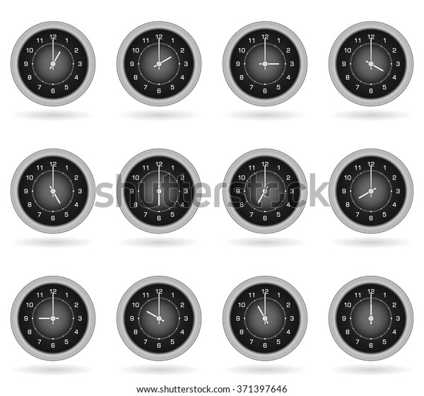 Set Black Clocks Business Hours Isolated Stock Vector (Royalty Free ...