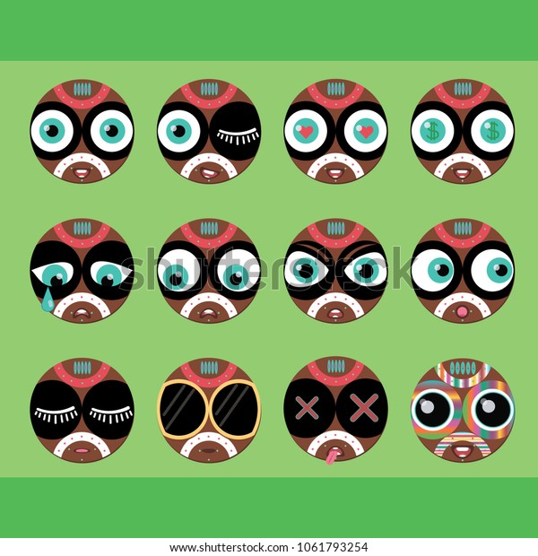 Set Black Emoticons Natives Stock Vector (Royalty Free) 1061793254 ...