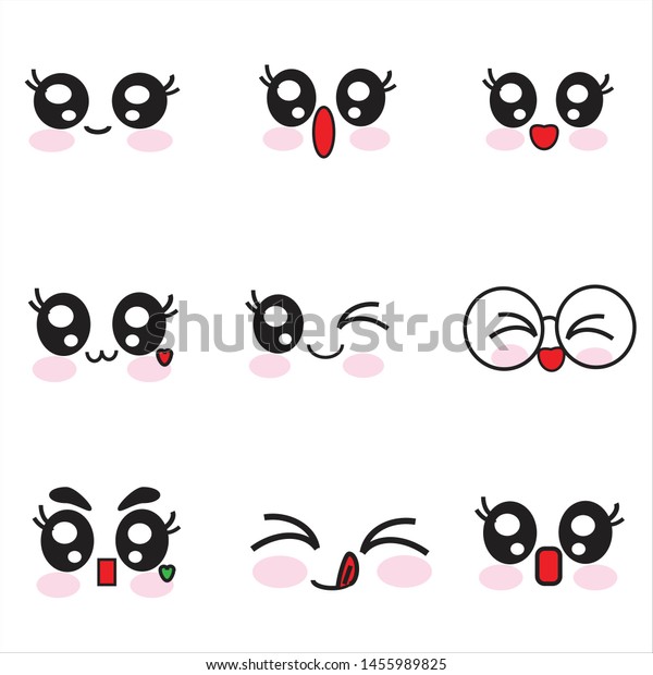 Стоковая векторная графика «Set Black Faces Cartoon Face Emotion» (без ...