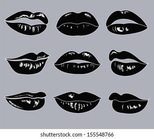 Set Black Female Lips Stock Vector (Royalty Free) 155548766 | Shutterstock