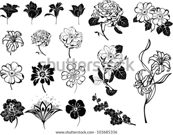 Set Black Flower Design Elements Isolated Stock Vector (Royalty Free ...