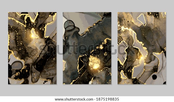 Set Black Grey Gold Marble Abstract Stock Vector (Royalty Free ...