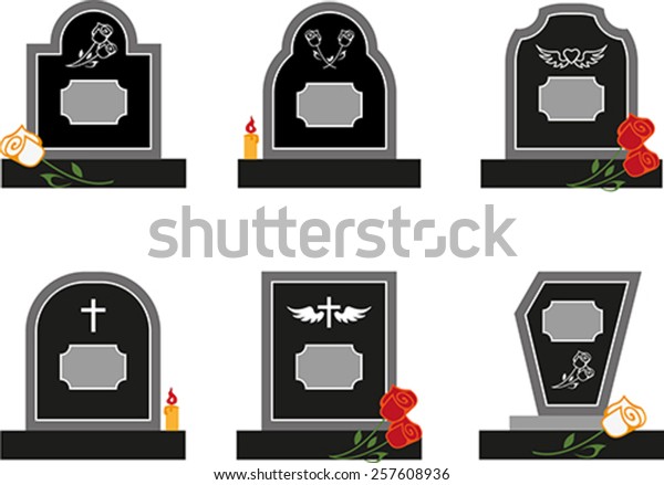 Set Black Headstones Flowers Stock Vector (Royalty Free) 257608936 ...