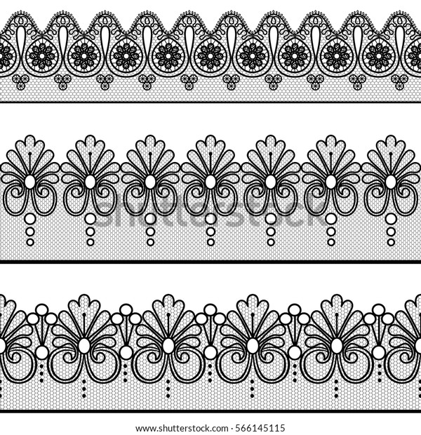 Set Black Lace Borders Isolated On Stock Vector (Royalty Free ...