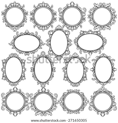 Set Black Oval Round Vintage Frames Stock Vector (Royalty Free ...