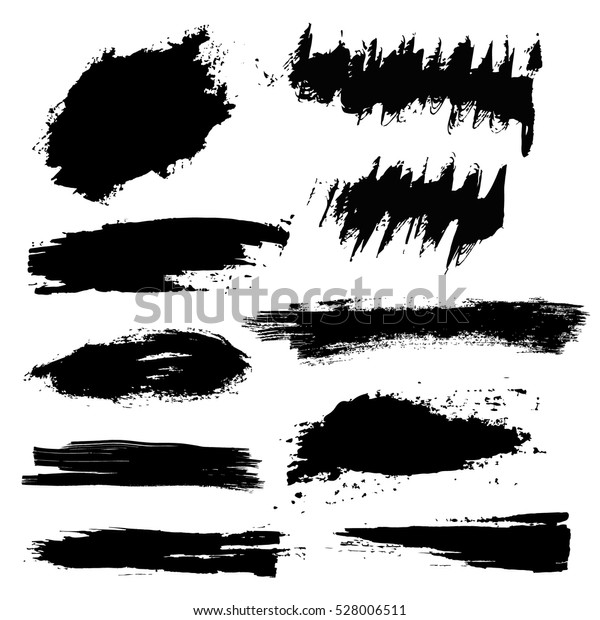 Set Black Paint Ink Brush Strokes Stock Vector (Royalty Free) 528006511
