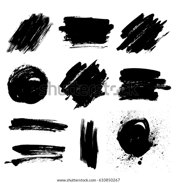 Set Black Paint Ink Brush Strokes 库存矢量图（免版税）610850267 | Shutterstock