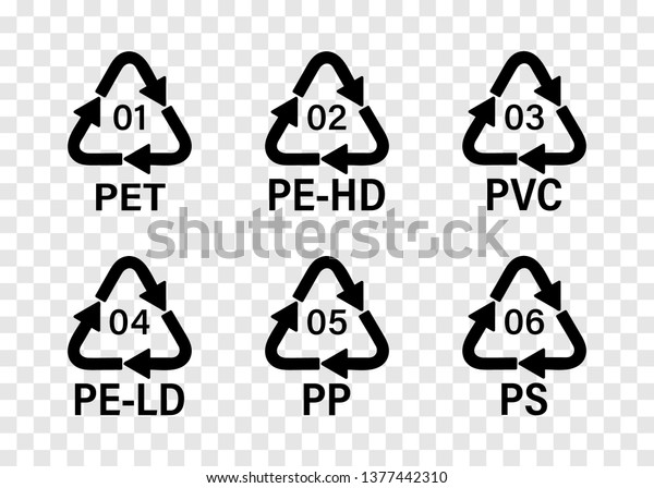 Set Black Recycling Symbols Plastic Icons Stock Vector (Royalty Free ...