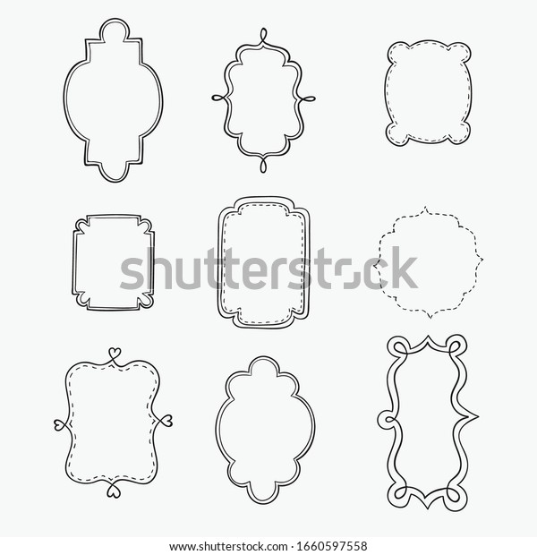 set of black round and square vintage frames, design elements