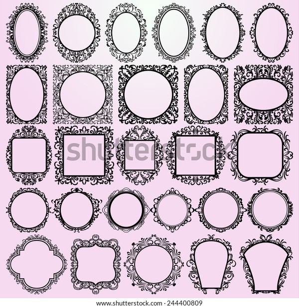 Set Black Round Square Vintage Frames: vector de stock (libre de ...