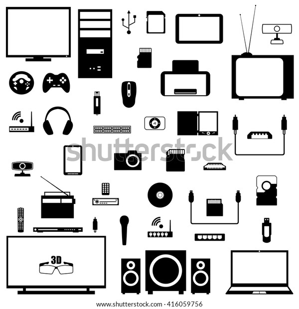 Vektor Stok Set Black Silhouettes Digital Devices On (Tanpa Royalti ...