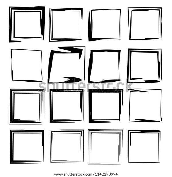 Set Black Square Grunge Frames Geometric Stock Vector (Royalty Free ...